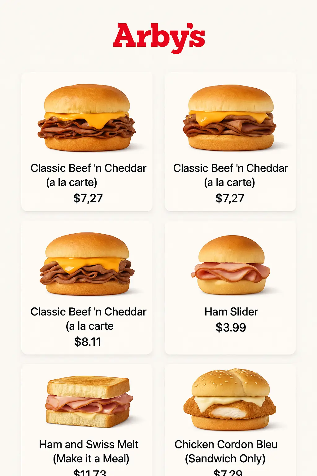 Arby's Menu Prices - PriceListo