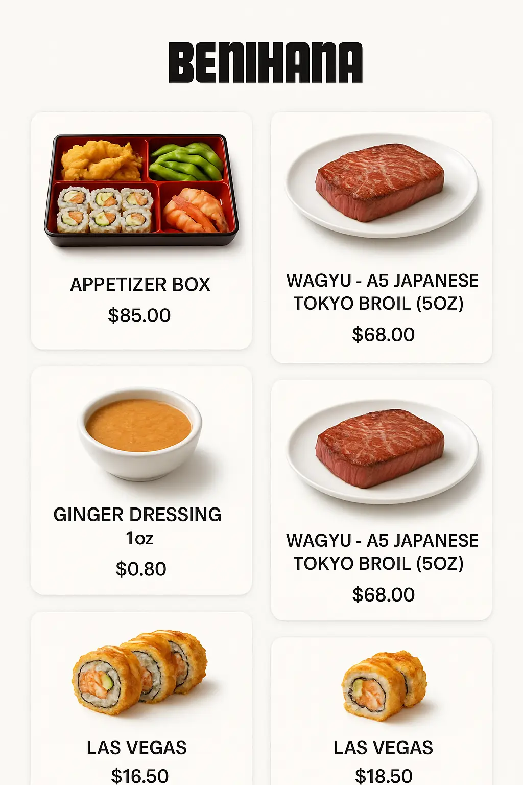 Benihana Menu Prices - PriceListo