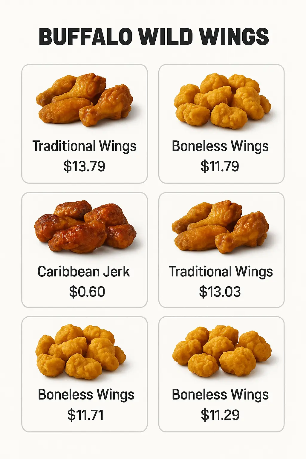 Buffalo Wild Wings Menu Prices - PriceListo