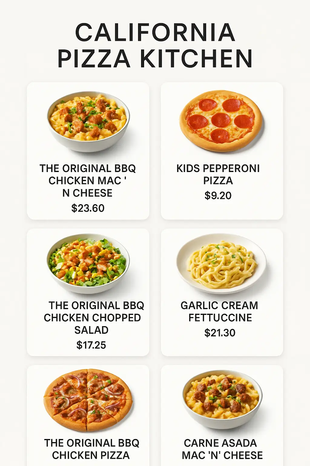 California Pizza Kitchen Menu Prices - PriceListo