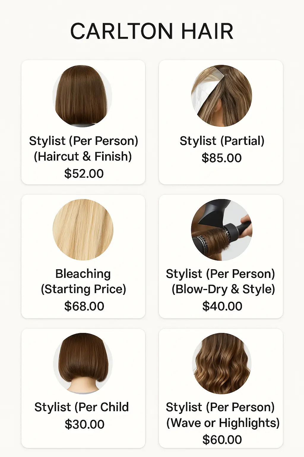 Carlton Hair Prices - PriceListo