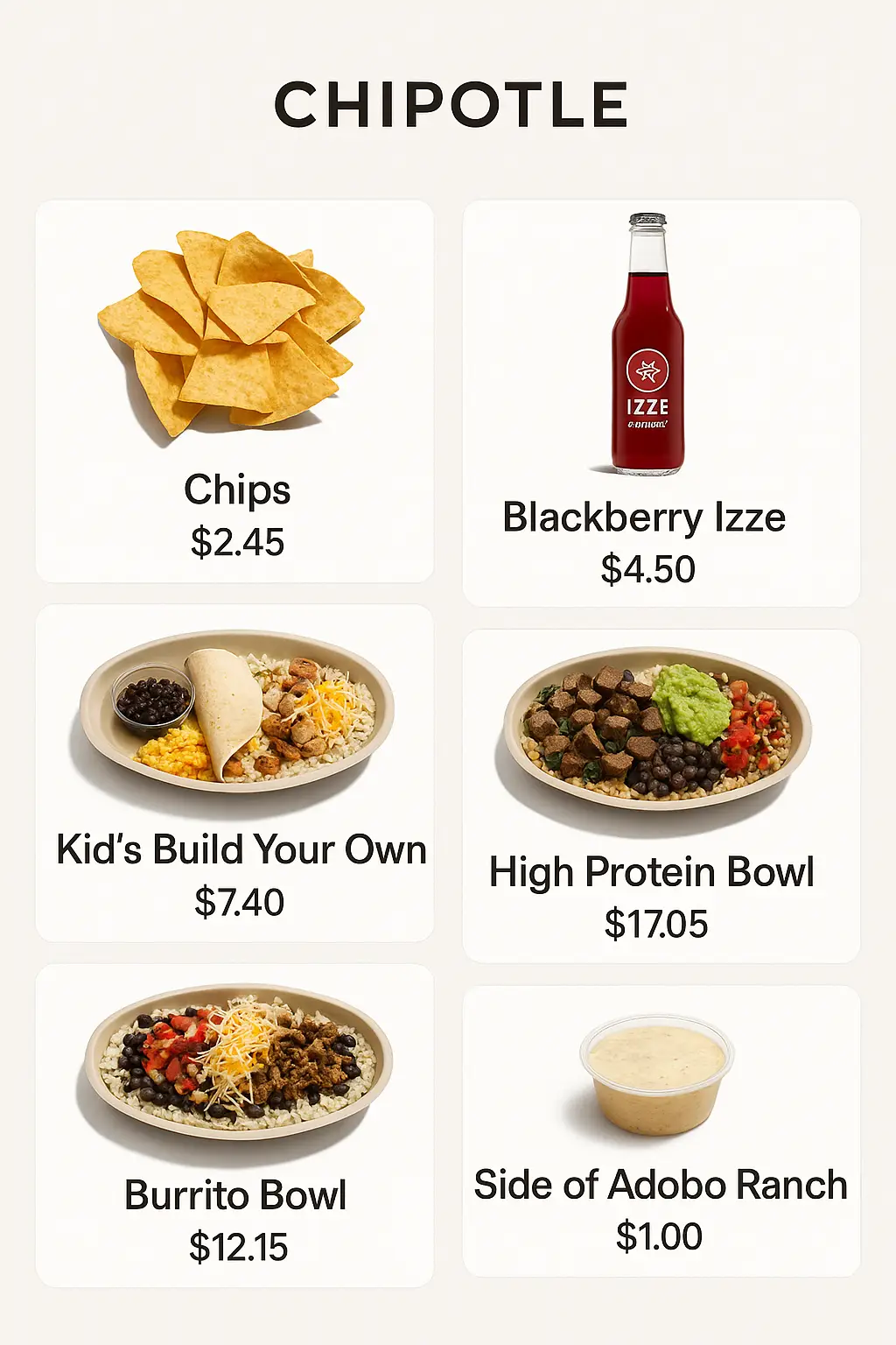 Chipotle Menu Prices - PriceListo