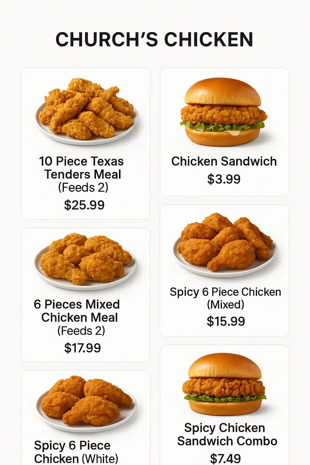 Church's Chicken Menu Prices - PriceListo
