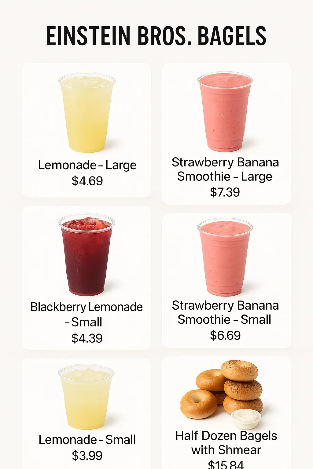 Einstein Bros. Bagels Menu Prices - PriceListo