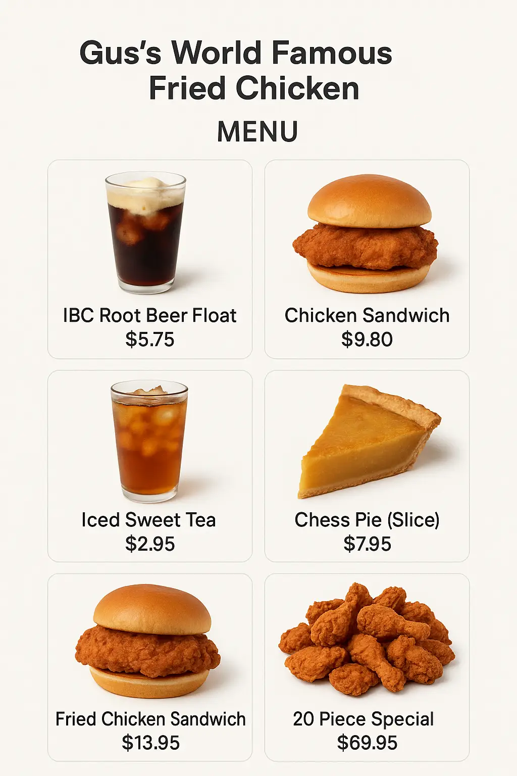 Gus's World Famous Fried Chicken Menu Prices - PriceListo