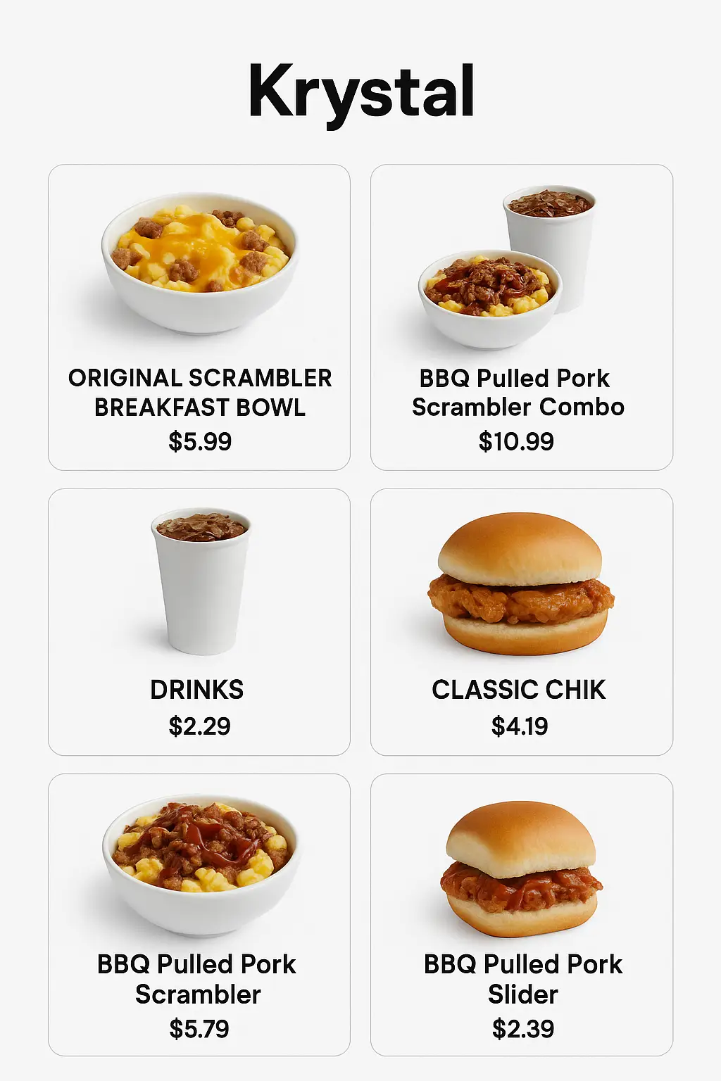 Krystal Menu Prices - PriceListo