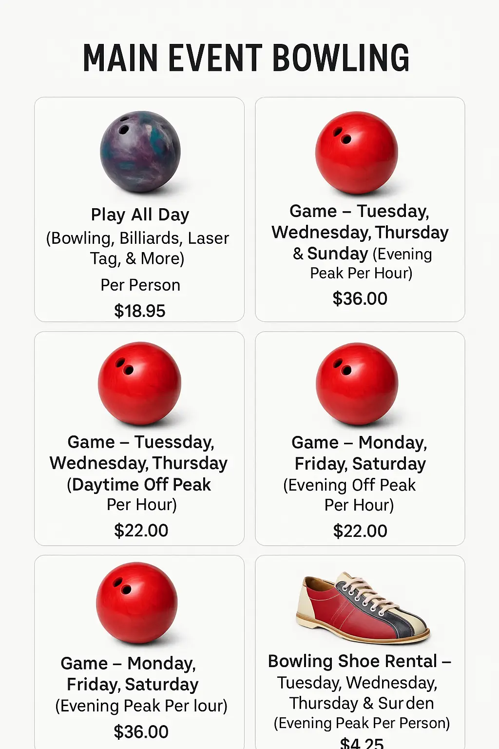 Main Event Bowling Prices - PriceListo