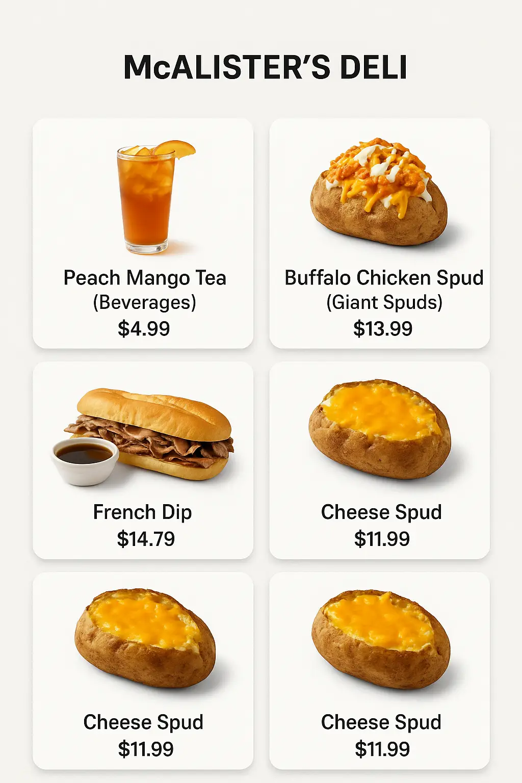 McAlister's Deli Menu Prices - PriceListo