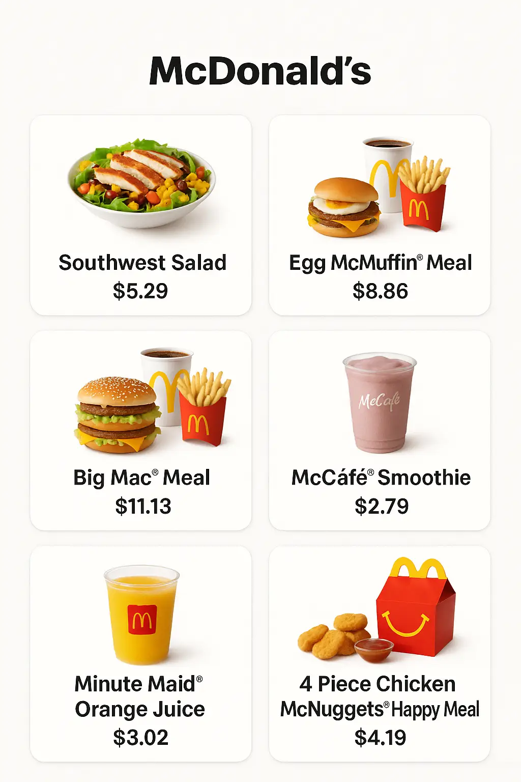 McDonald's Menu Prices - PriceListo