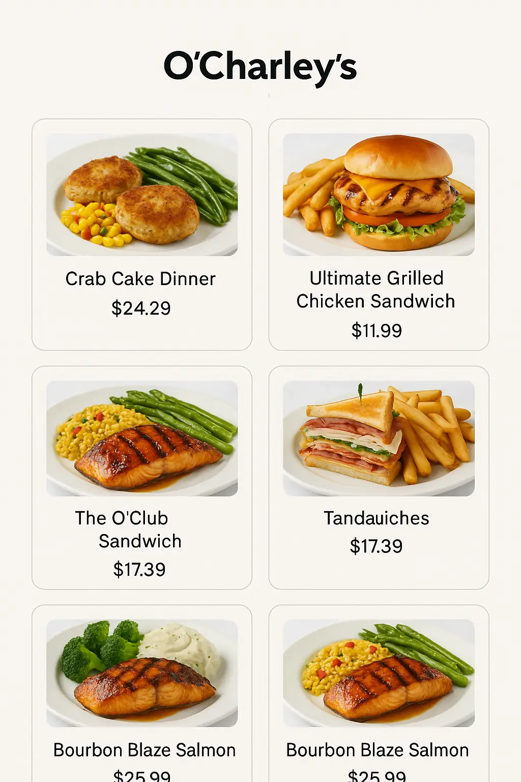 O'Charley's Menu Prices - PriceListo