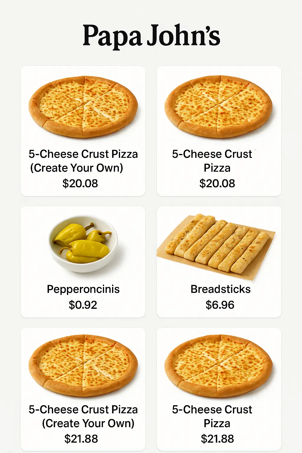 Papa John's Menu Prices - PriceListo