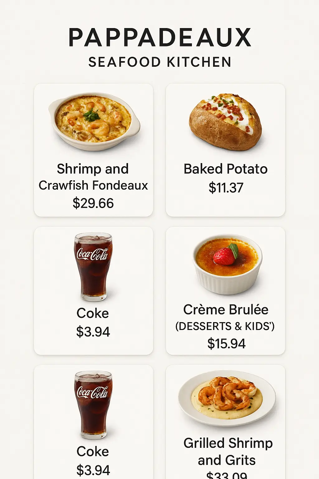 Pappadeaux Seafood Kitchen Menu Prices - PriceListo