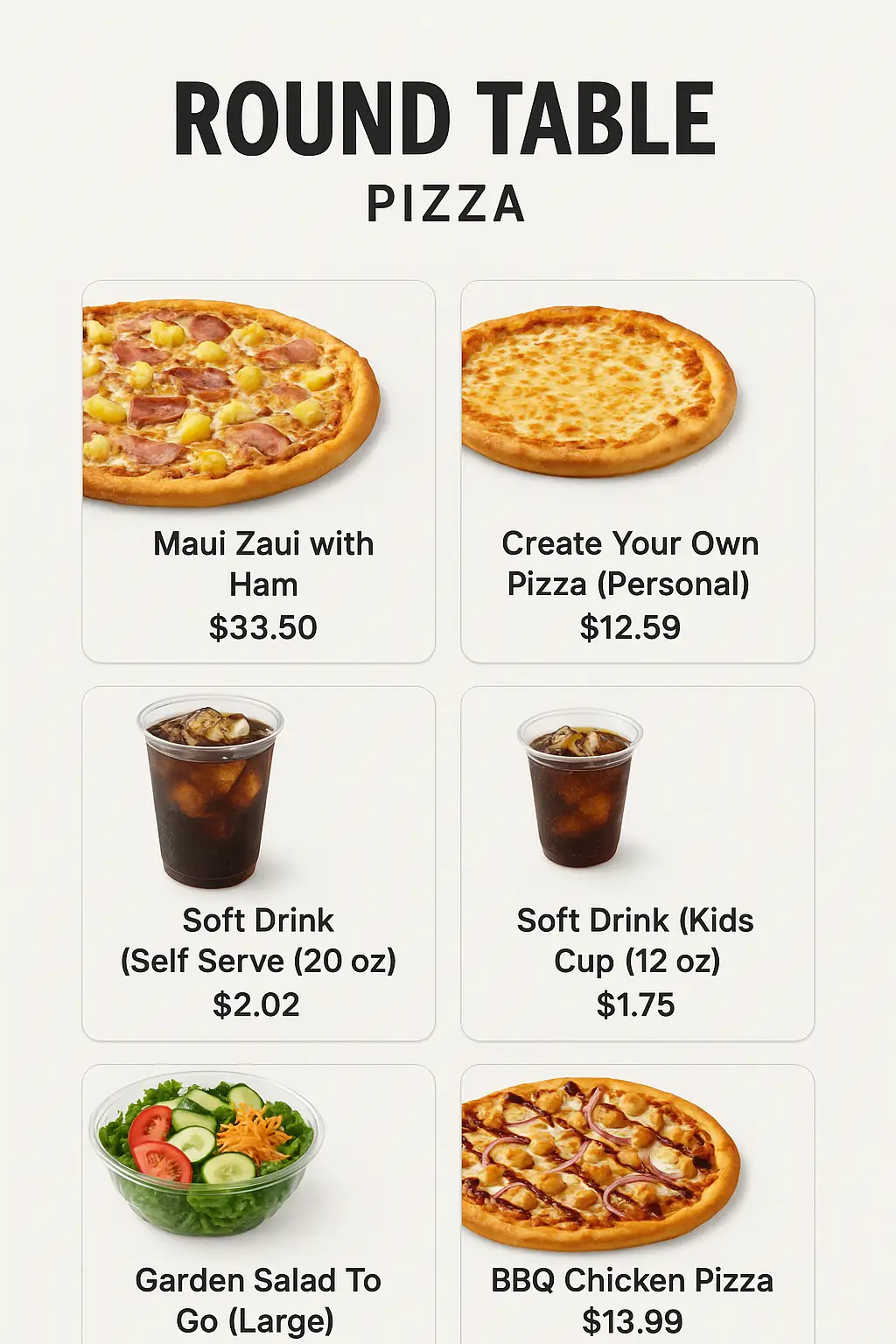 Round Table Pizza Menu Prices - PriceListo