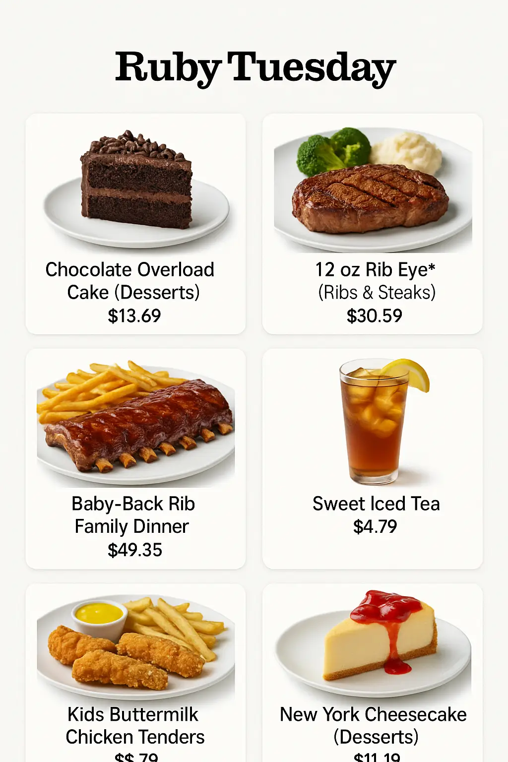 Ruby Tuesday Menu Prices - PriceListo
