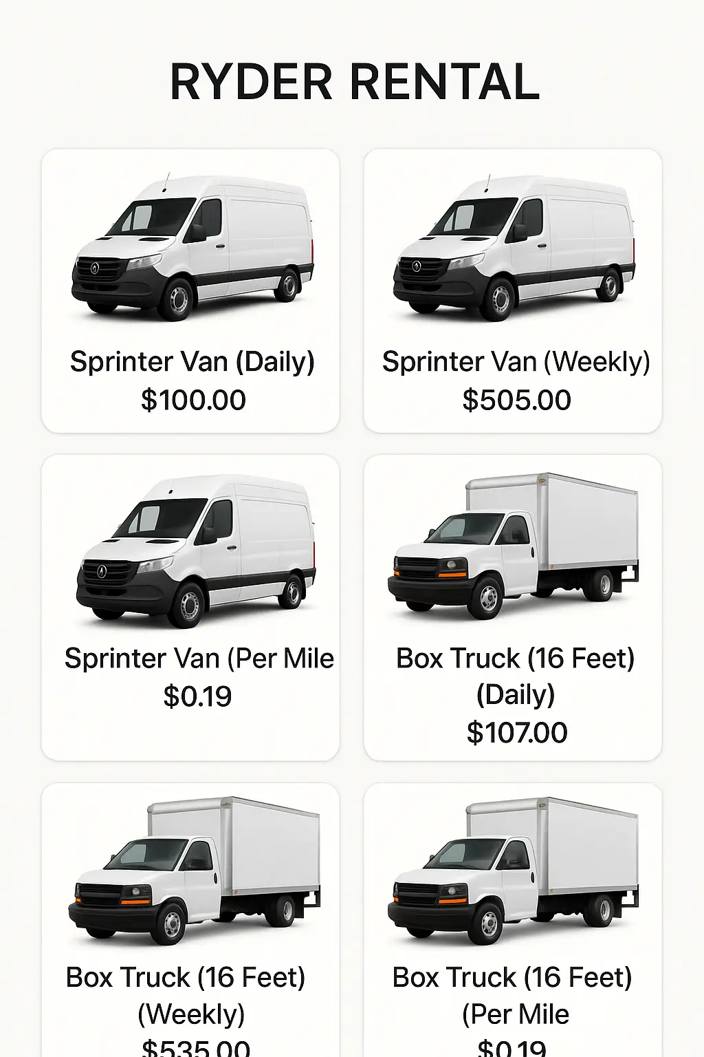 Ryder Rental Prices - PriceListo