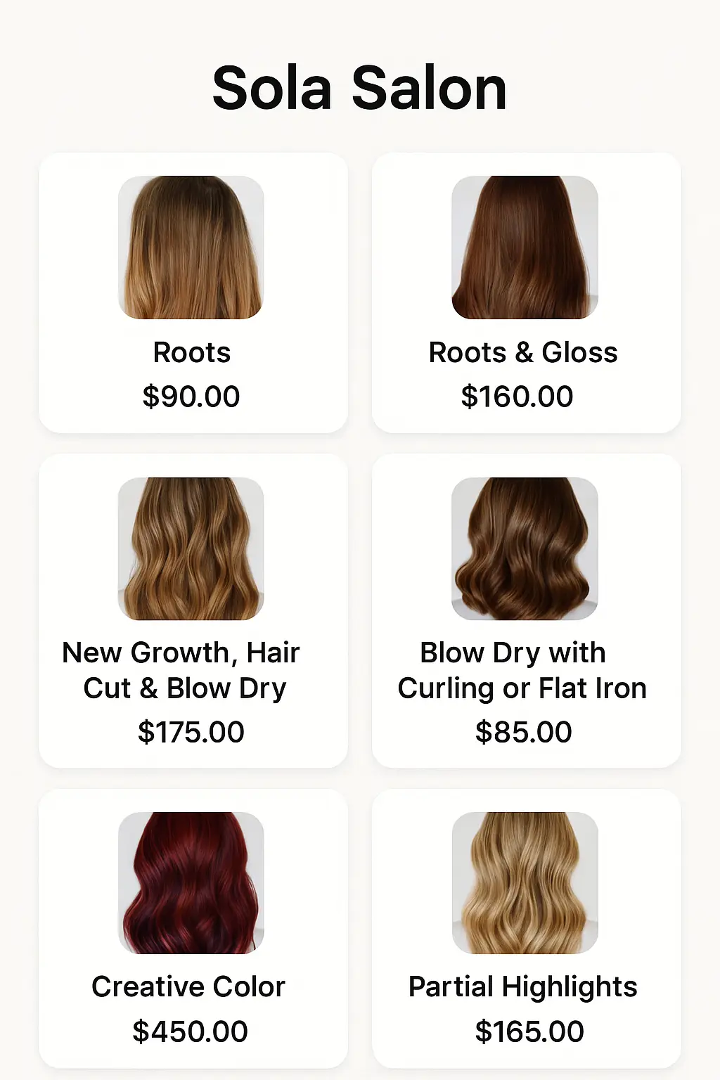 Sola Salon Prices - PriceListo