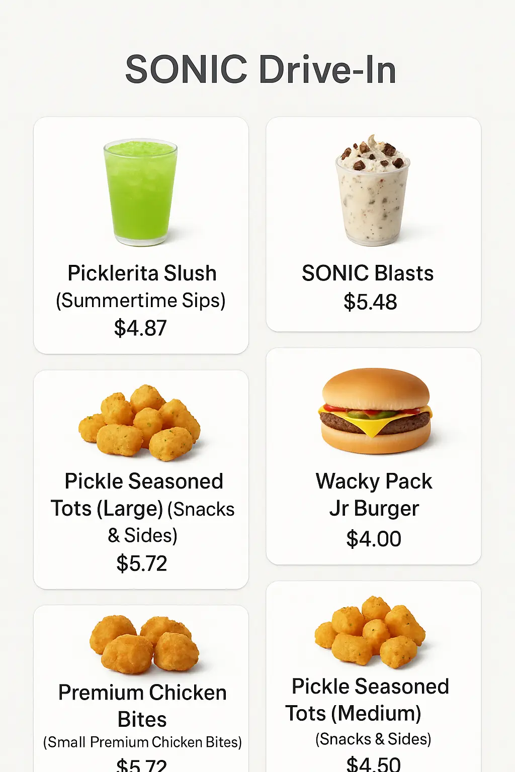 Sonic Drive-In Menu Prices - PriceListo