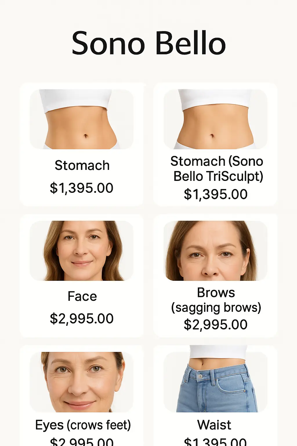 Sono Bello Prices - PriceListo