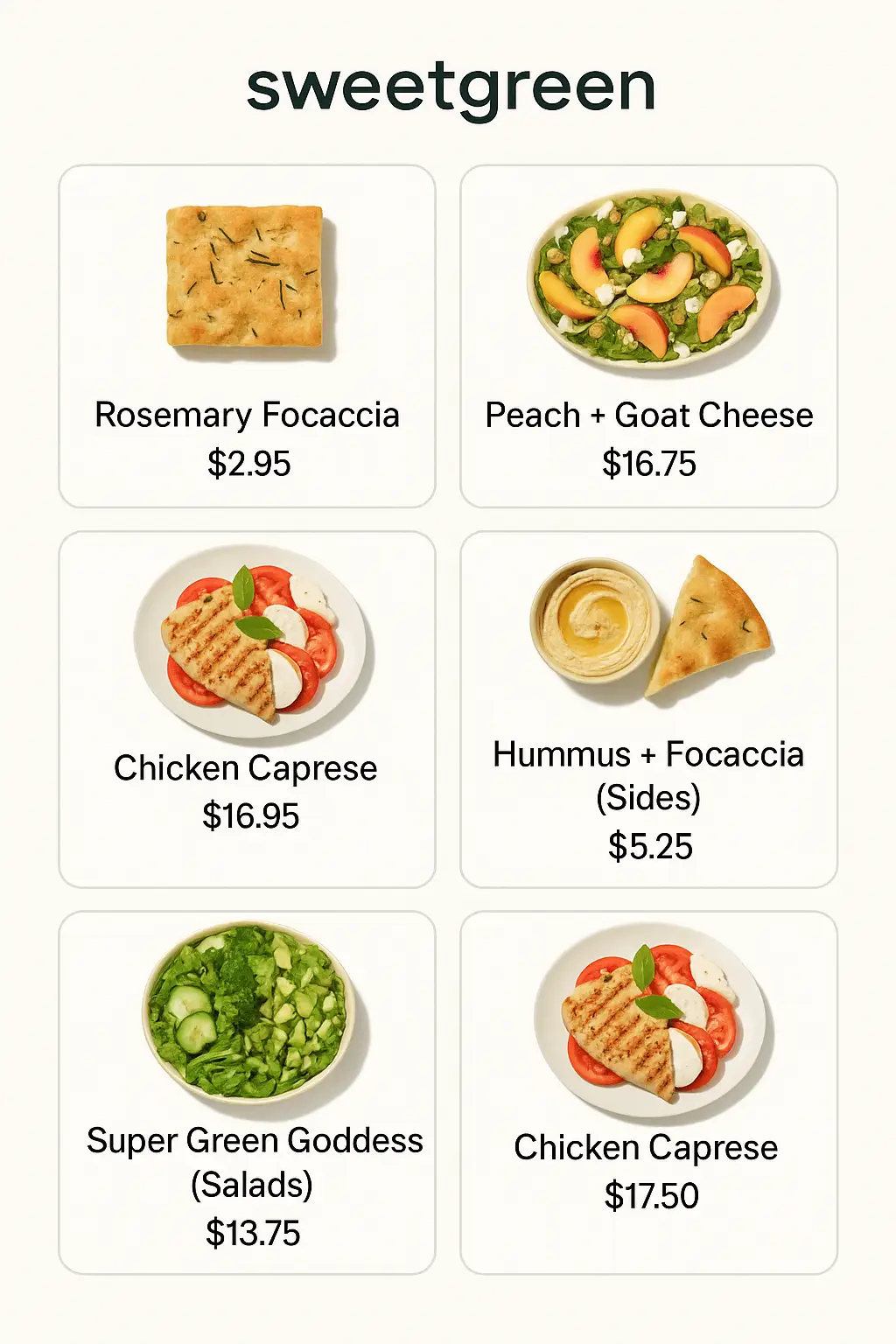 Sweetgreen Menu Prices - PriceListo