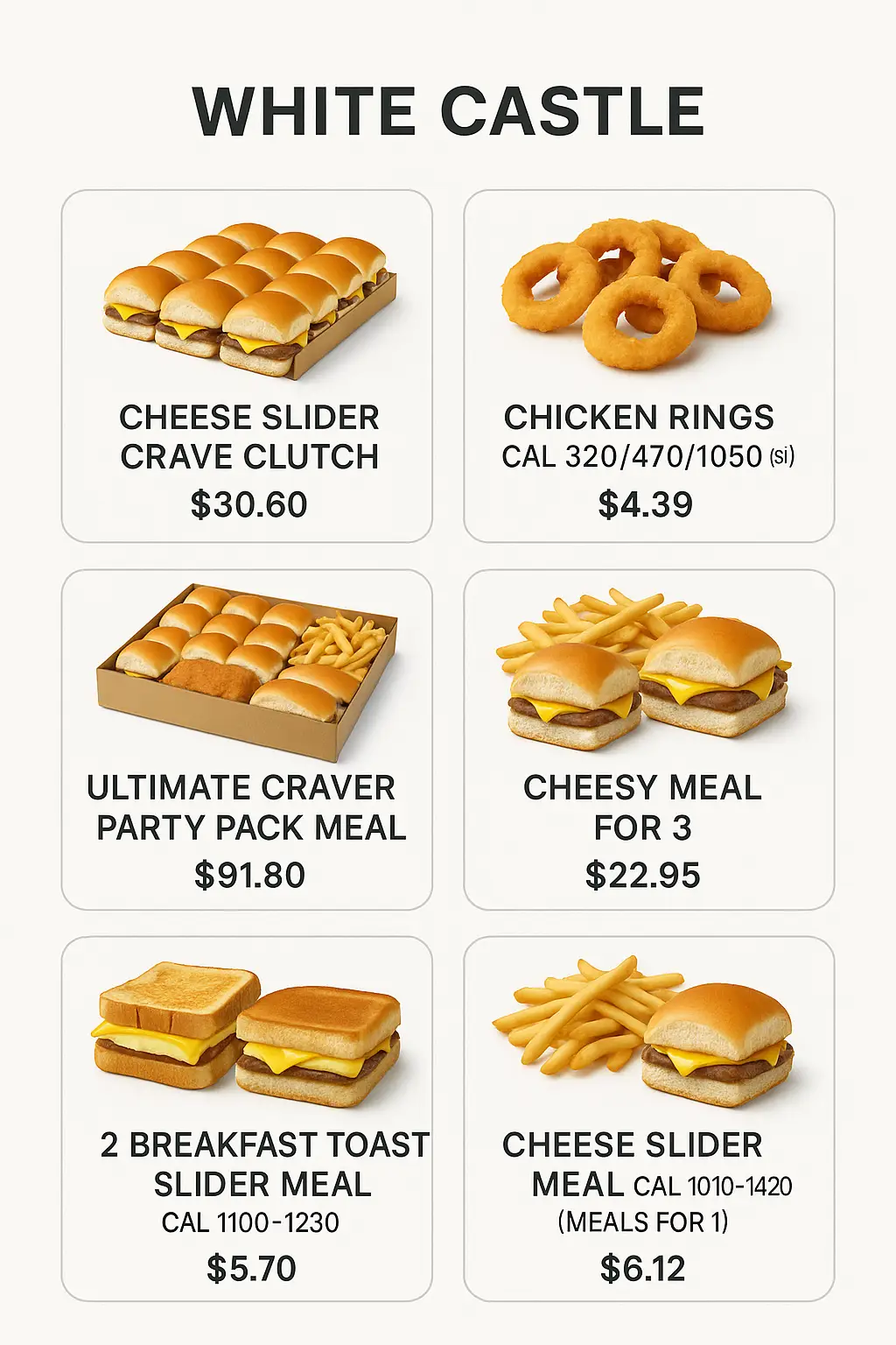 White Castle Menu Prices - PriceListo